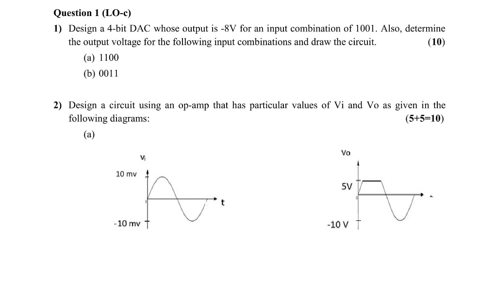 Solved Question 1 (LO-c) 1) Design a 4-bit DAC whose output | Chegg.com