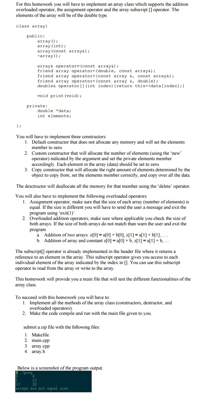 Solved For this homework you will have to implement an array | Chegg.com Solved For this homework you will have to implement an array | Chegg.com