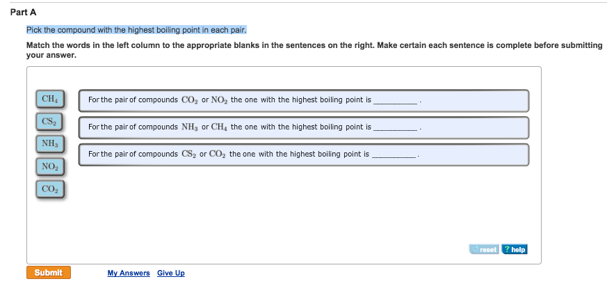 Solved Part A Pick the compound with the highest boiling | Chegg.com