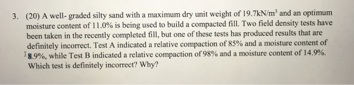 Solved A well- graded silty sand with a maximum dry unit | Chegg.com