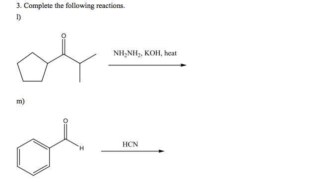 Solved 3. Complete the following reactions. NH2NH2, KOH, | Chegg.com