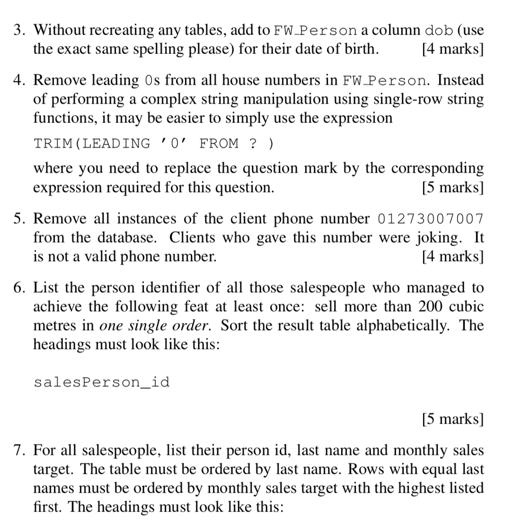 Create an SQL program following the questions from 1 | Chegg.com