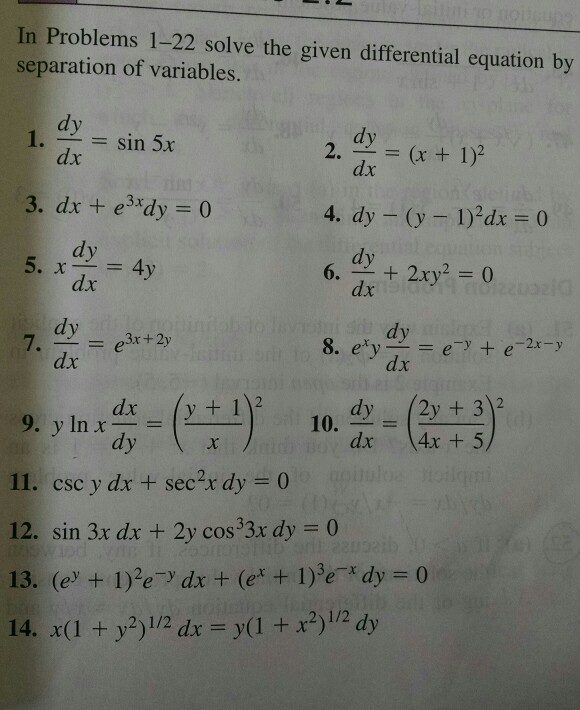Solved In Problems 1-22 solve the given differential | Chegg.com
