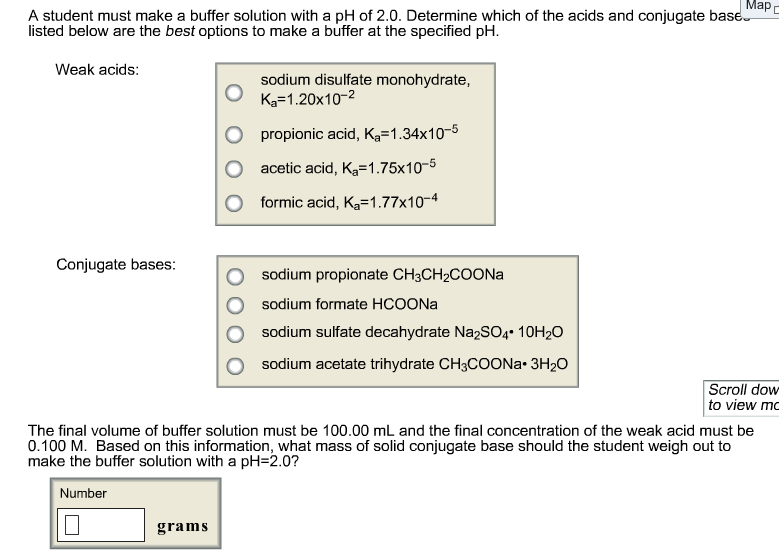 Solved A student must make a buffer solution with a pH of | Chegg.com