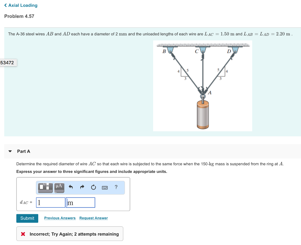 Solved Axial Loading Problem 4.57 The A-36 steel wires AB | Chegg.com