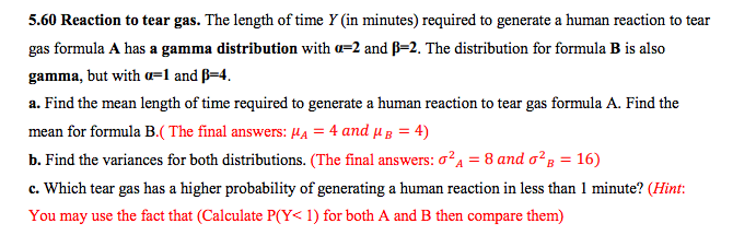 Solved Reaction to tear gas. The length of time Y(in | Chegg.com