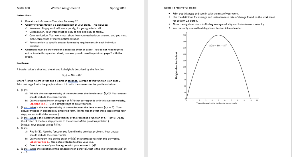 Solved Math 160 Written Assignment 3 Spring 2018 Note: To | Chegg.com