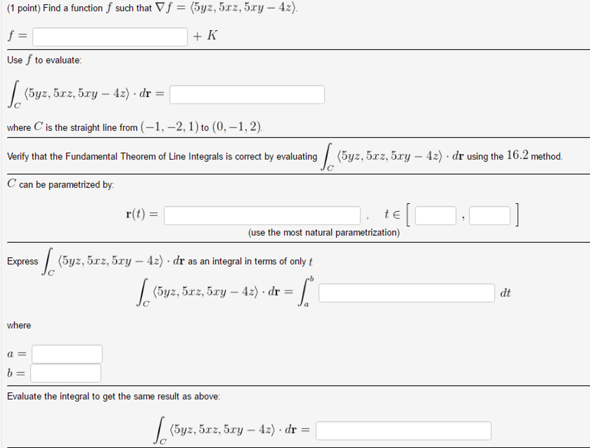 Solved Find a function f such that nabla f = (5yz, 5xz, 5xy | Chegg.com