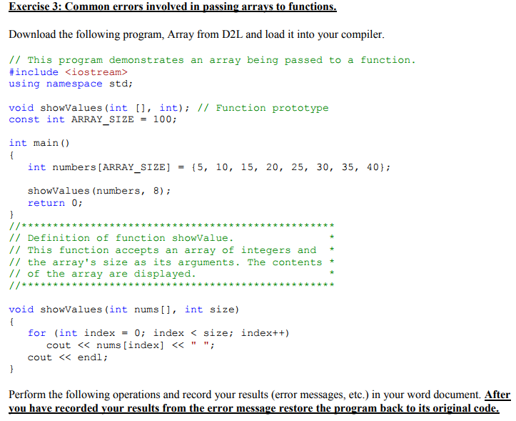 Solved Download the following program, Array from D2L and | Chegg.com