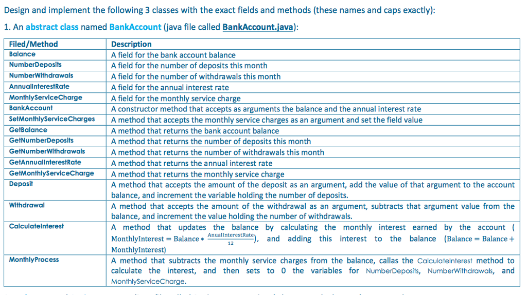 Solved Design and implement the following 3 classes with the | Chegg.com