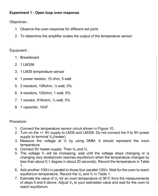 Solved Experiment 1 Open loop oven response Objectives 1. | Chegg.com