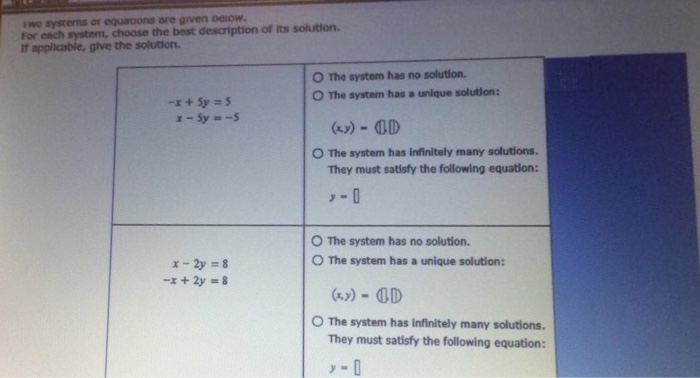 Solved Two systems or equations are given below. For each | Chegg.com