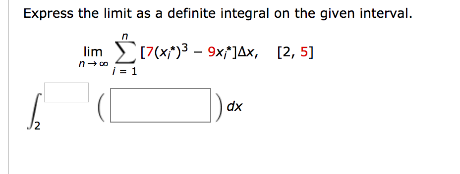 Solved Express the limit as a definite integral on the given | Chegg.com