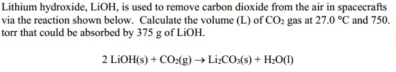 Solved Lithium hydroxide, LiOH, is used to remove carbon | Chegg.com