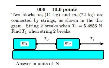 Solved Two blocks m1 (11 kg) and m2 (22 kg) are connected by | Chegg.com