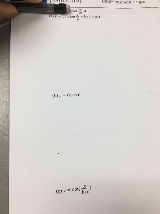 Solved Find dy/dx if (a) y = x arctan x/2 - ln(4 + x^2) | Chegg.com