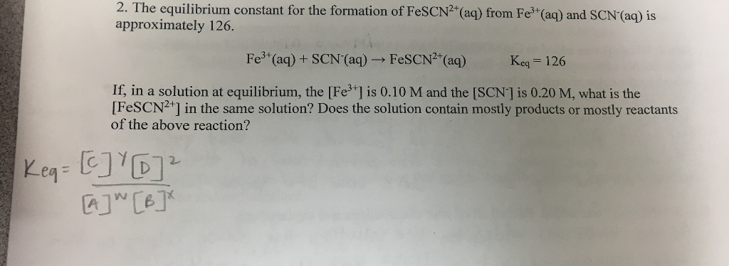 Solved The equilibrium constant for the formation of | Chegg.com