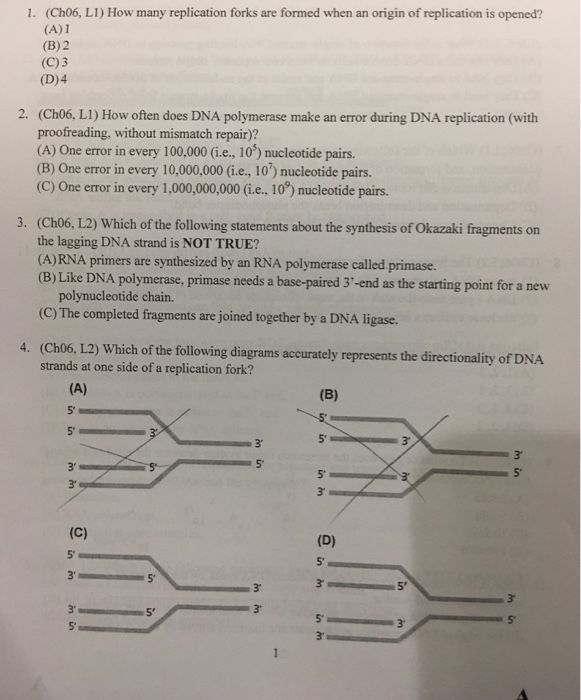 Solved (Ch06, L1) How many replication forks are formed when | Chegg.com