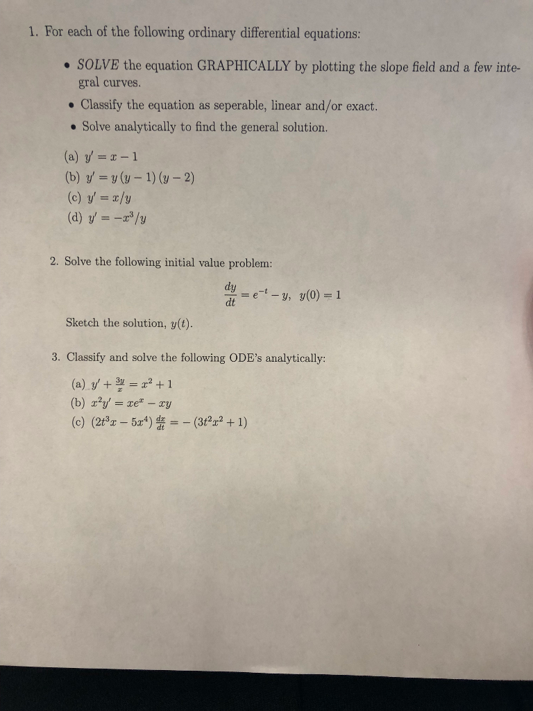 Solved 1. For each of the following ordinary differential | Chegg.com