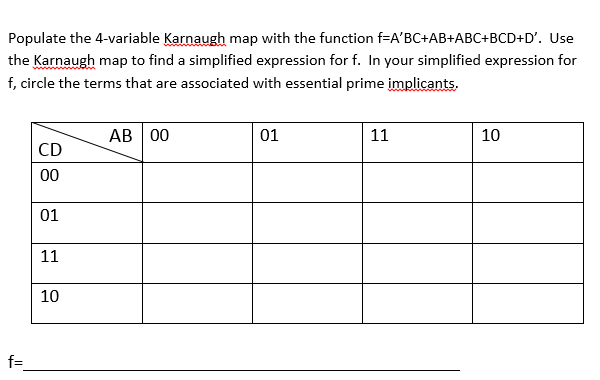Solved Populate the 4-variable Karnaugh map with the | Chegg.com
