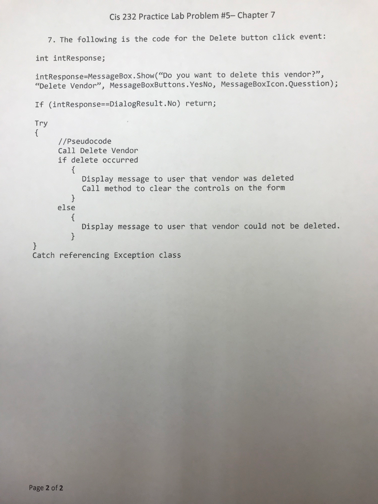 Cis 232 Practice Lab Problem #5-Chapter 7 Student: | Chegg.com