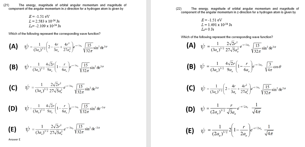 Solved 21 The Energy Magnitude Of Orbital Angular
