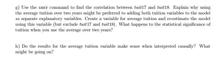 Solved g) Use the corr command to find the correlation | Chegg.com