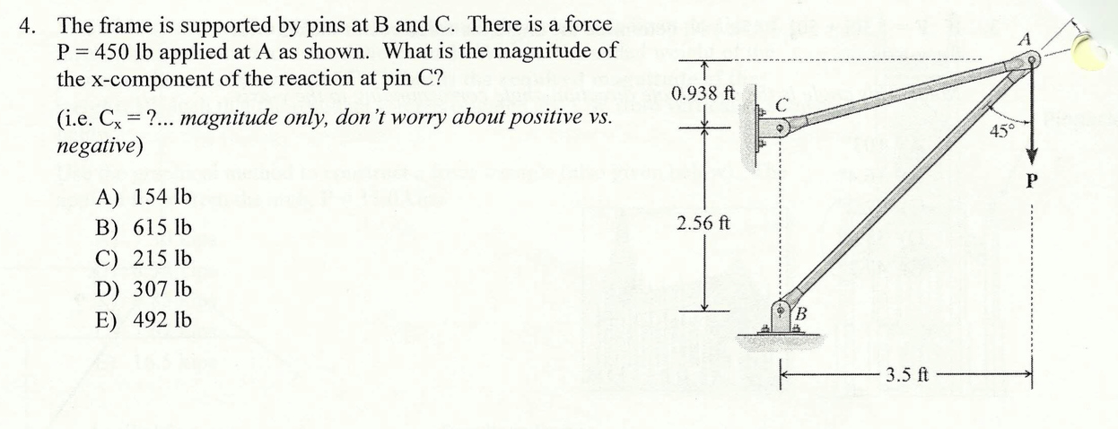 Solved 4. The frame is supported by pins at B and C. There | Chegg.com