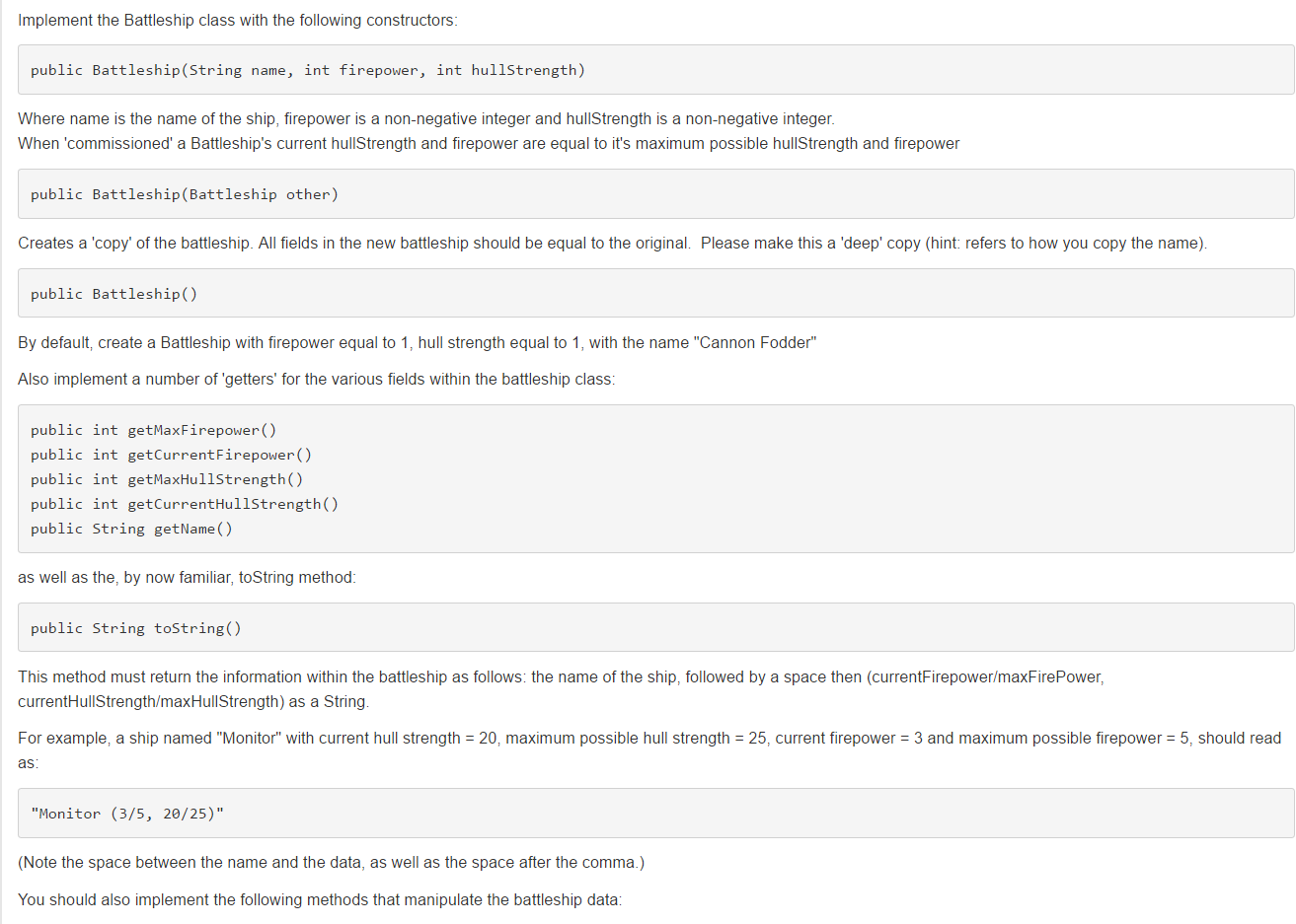 Implement the Battleship class with the following | Chegg.com