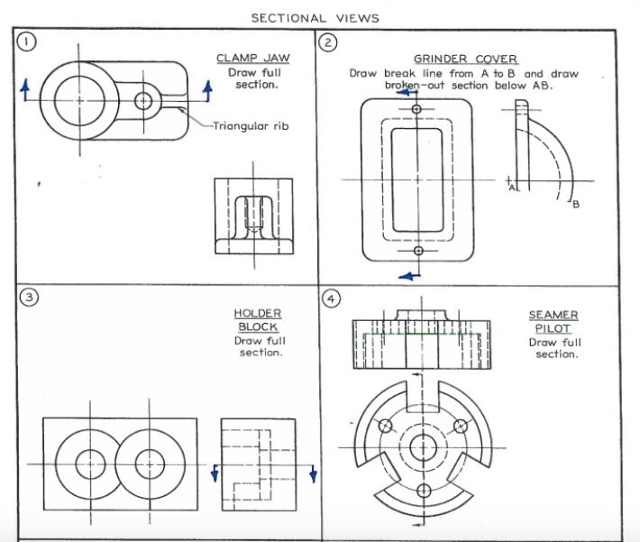 Solved Please complete the section view drawings. Make sure | Chegg.com