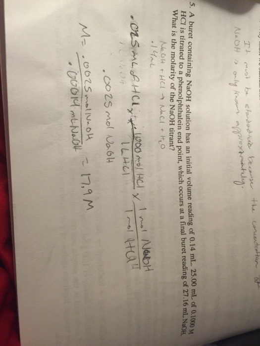 Solved A buret containing NaOH solution has an initial | Chegg.com