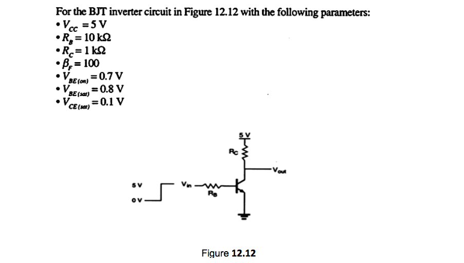Solved For the BJT inverter circuit in Figure 12.12 with the | Chegg.com