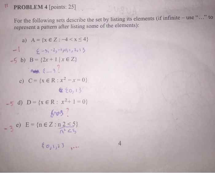 Solved For the following sets describe the set by listing | Chegg.com