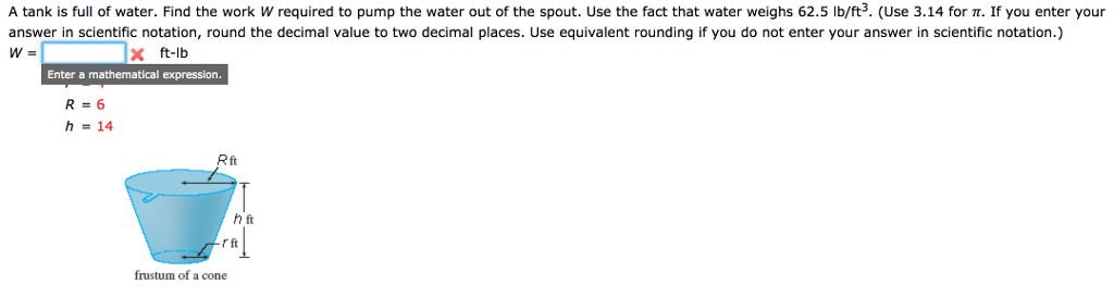 Solved A tank is full of water. Find the work W required to | Chegg.com