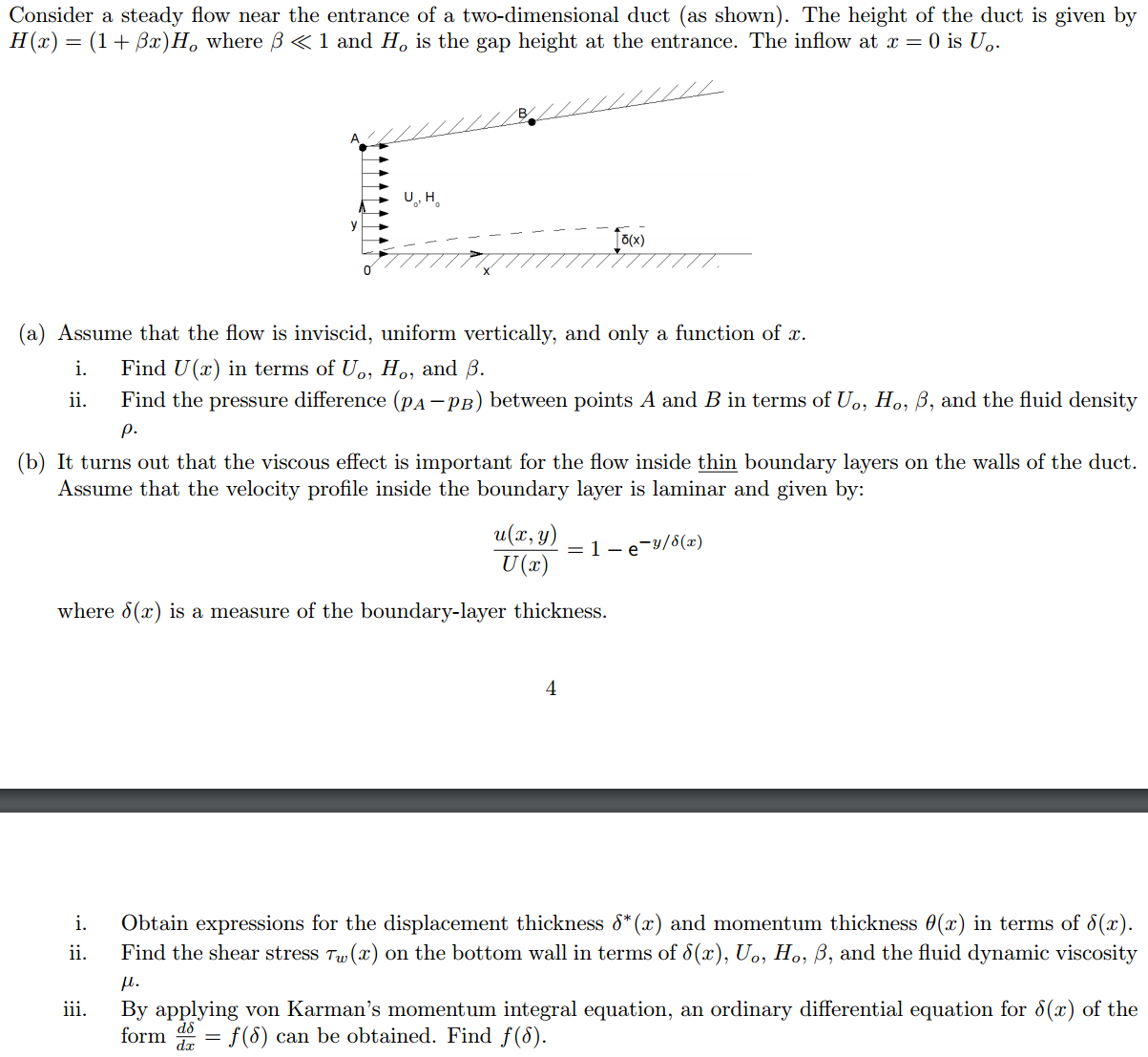 Solved Consider a steady flow near the entrance of a | Chegg.com