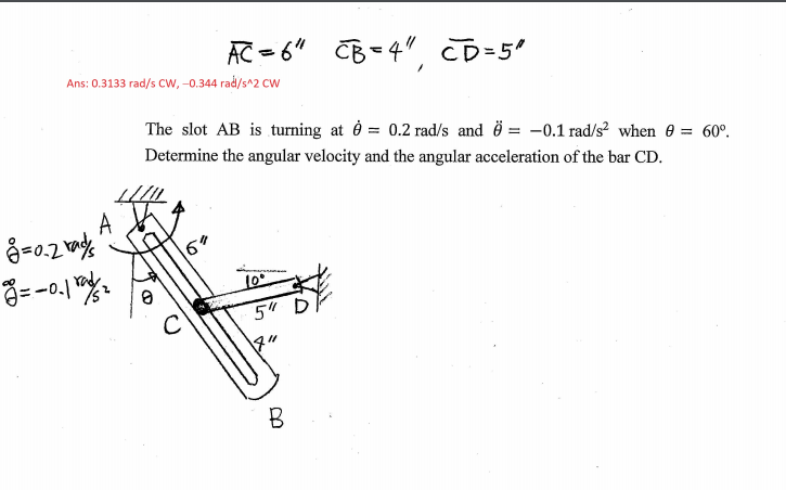 Solved The slot AB is turning at theta^dot = 0.2 rad/s and | Chegg.com