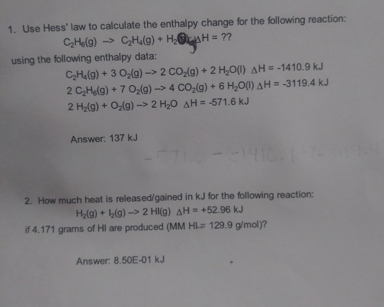 Solved 1. Use Hess' law to calculate the enthalpy change for | Chegg.com