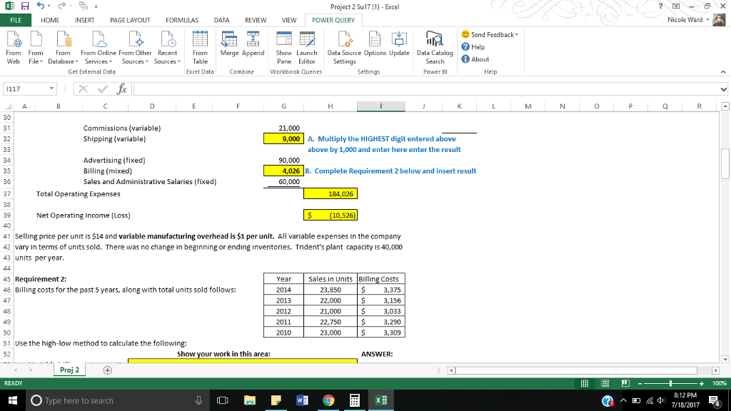 Solved Project 2 Su17 (1) Excel FILE HOME INSERT PAGE | Chegg.com