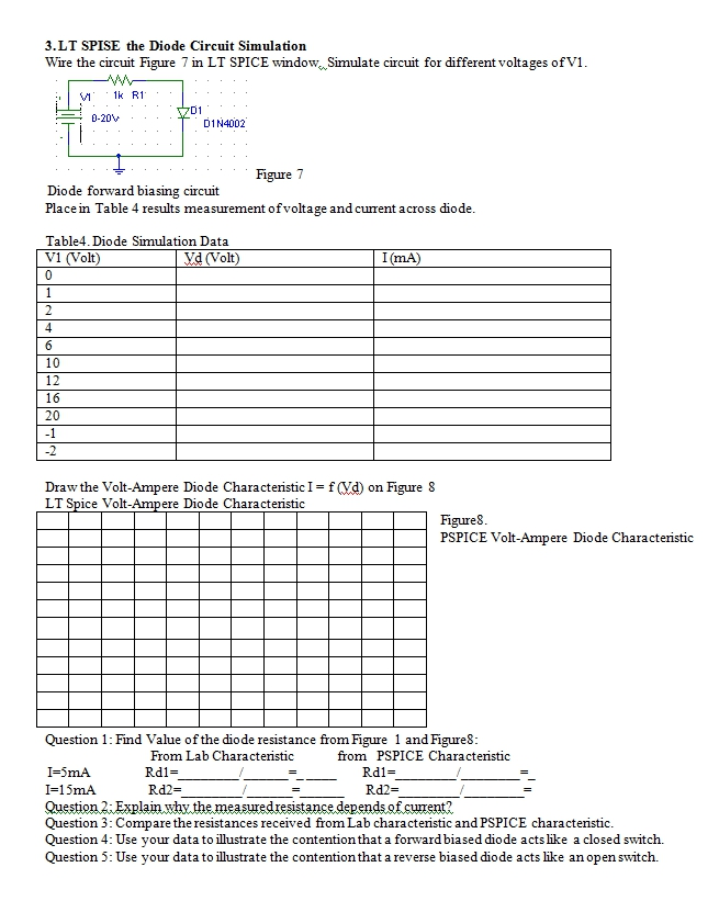 Solved 3.LT SPISE the Diode Circuit Simulation Wire the | Chegg.com