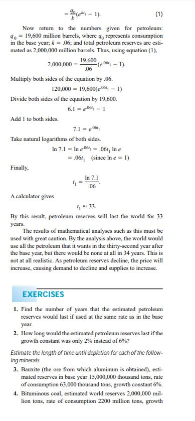 Solved Estimating Depletion Dates for Minerals It is | Chegg.com