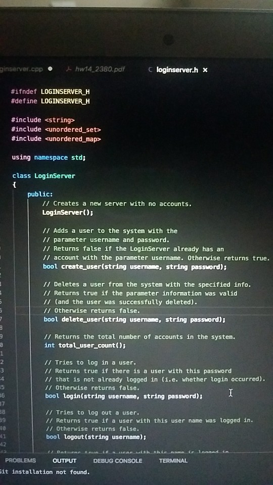 Solved ginserver.cpp hw14 2380.pdf Cloginserver.h x #ifndef | Chegg.com