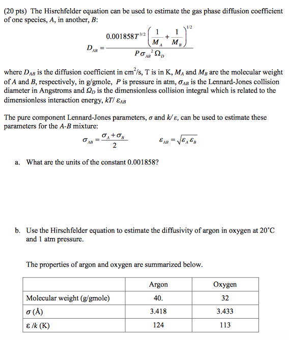 Solved (20 pts) The Hisrchfelder equation can be used to | Chegg.com