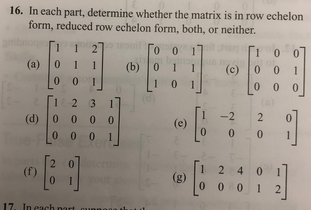 Solved 16. In each part, determine whether the matrix is in | Chegg.com