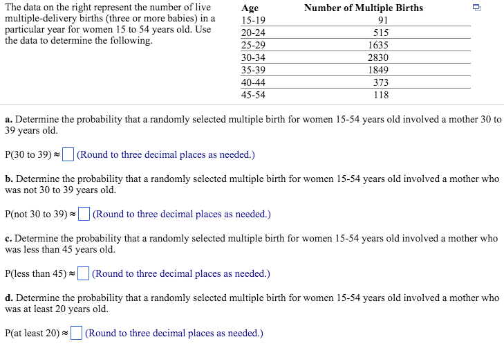 Solved The data on the right represent the number of live | Chegg.com