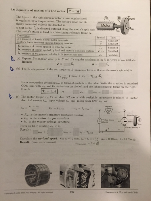 Equation of motion of a Dc motor the figure to the | Chegg.com