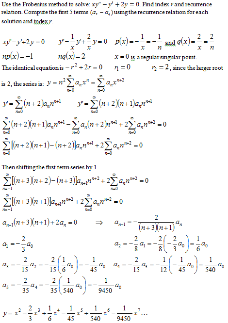Solved Use the Frobenius method to solve: xy Solved Use the Frobenius method to solve: xy