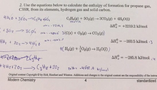 Solved 2. Use the equations below to calculate the enthalpy | Chegg.com