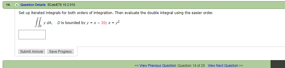 Solved 14. Question Details SCalcET8 15.2.015 Set up | Chegg.com