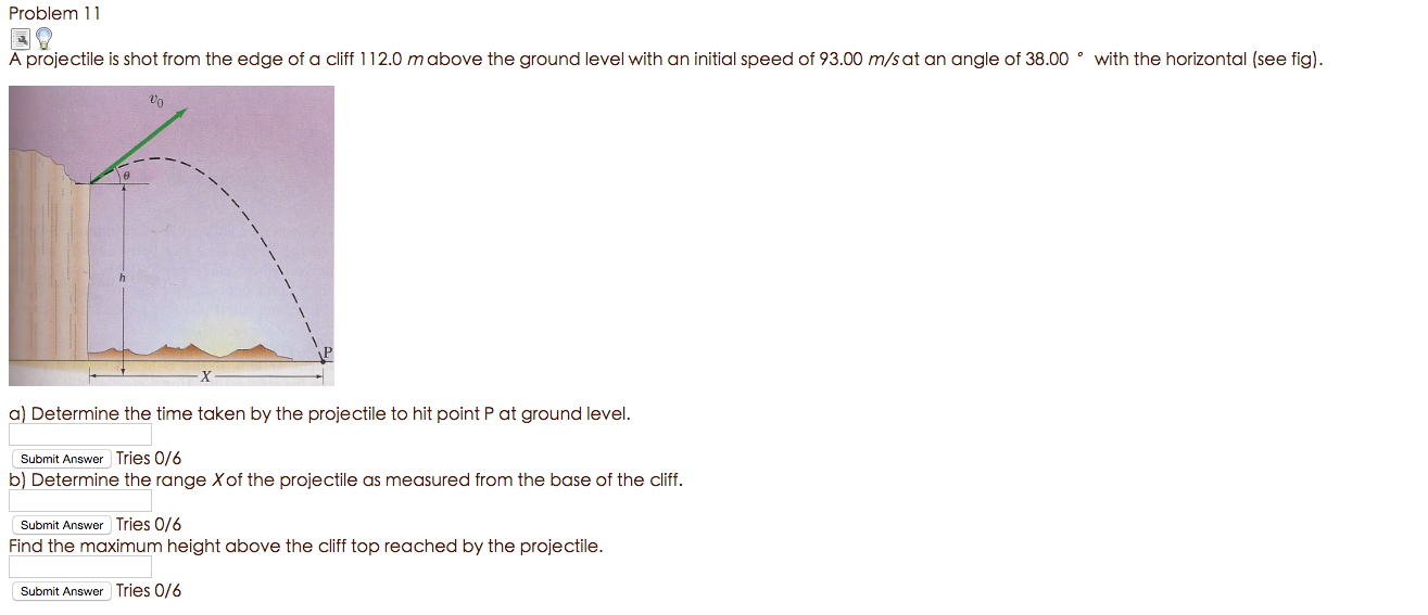 Solved A projectile is shot from the edge of a cliff 112.0 m | Chegg.com