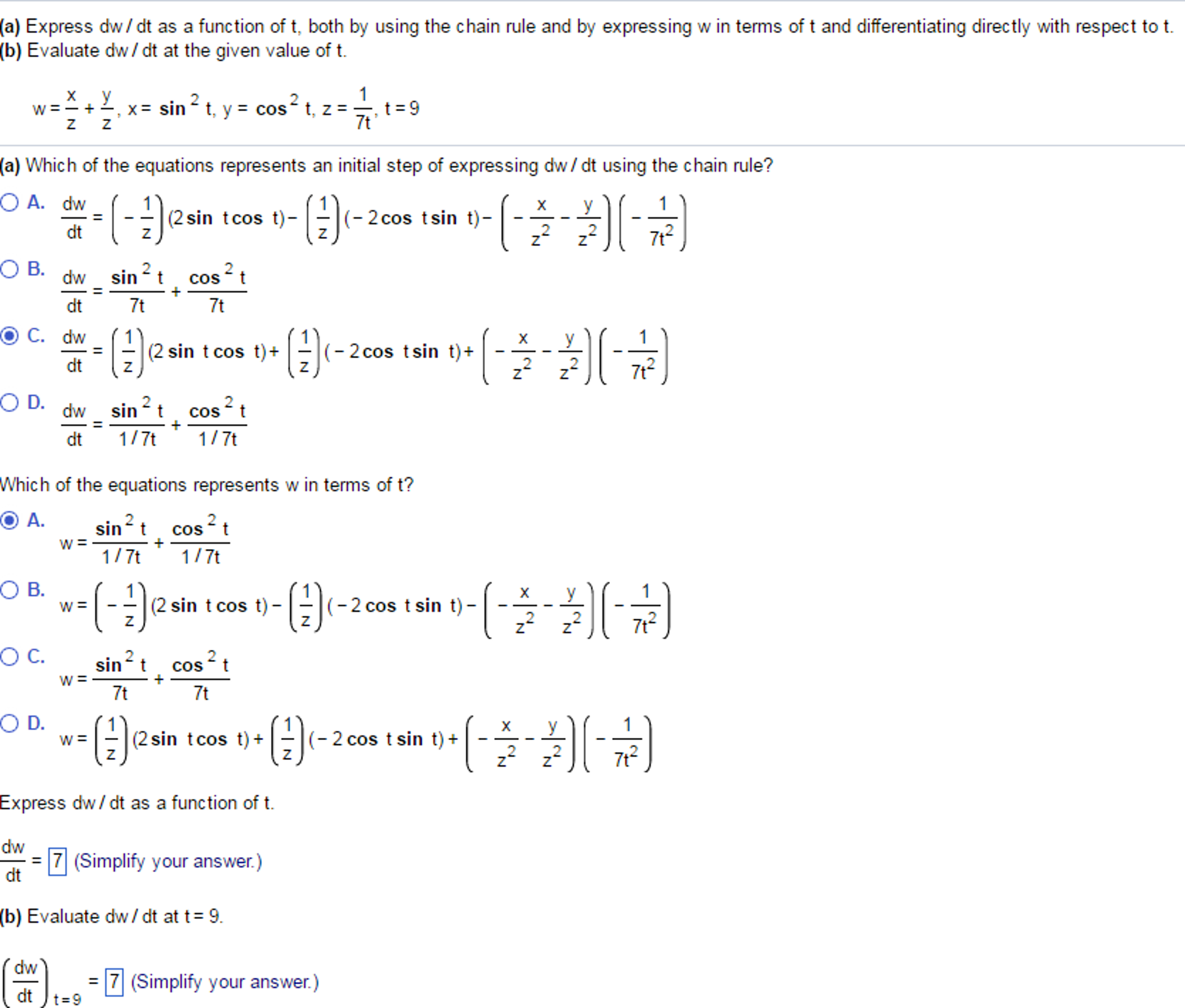 Solved Express dw/dt as a function of t, both by using the | Chegg.com